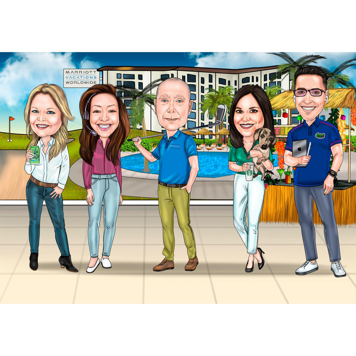 Groepswerk Grappige cartoon van foto's met aangepaste achtergrond
