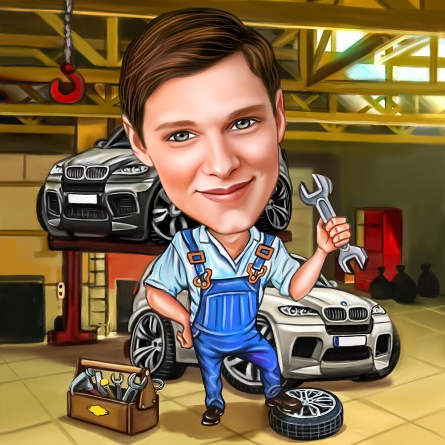 Mechanic Caricature with Tools