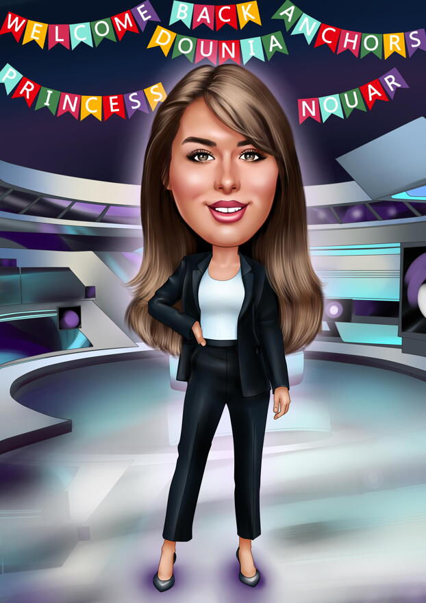 Television Presenter Head and Shoulders Cartoon Portrait with Custom ...