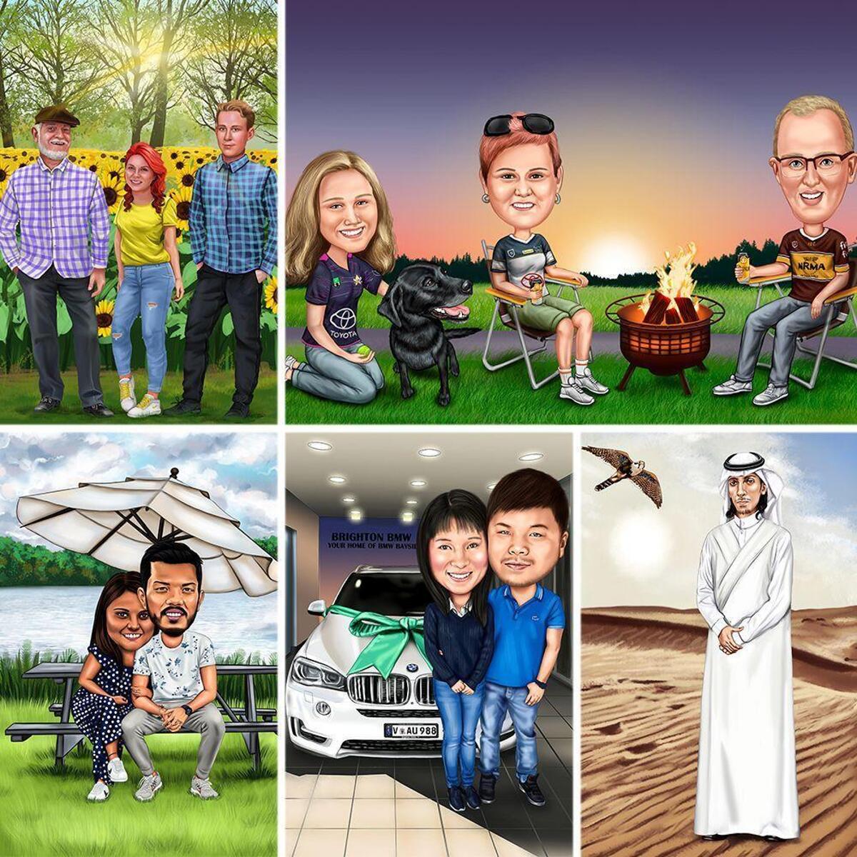 Full Body Cartoon from Photos with Background in Colored Style