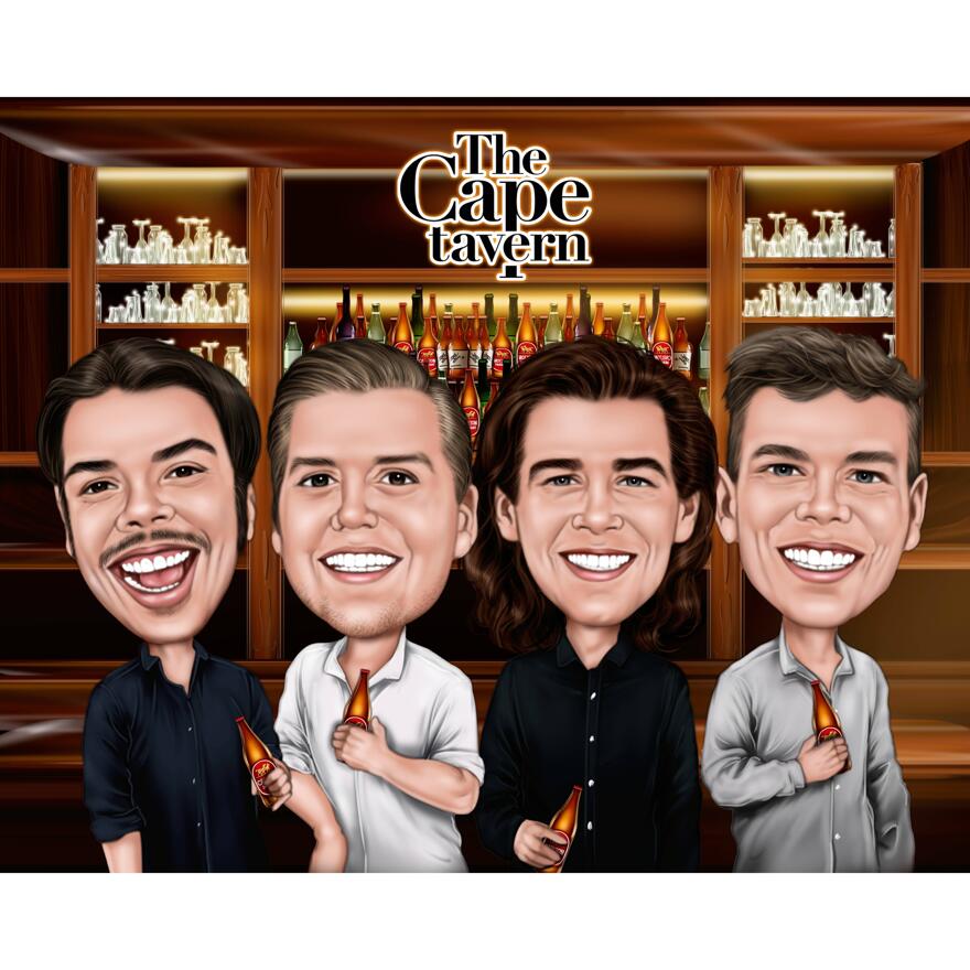 Friends Bar Cartoon Caricature in Color Style from Photos