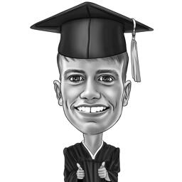 Graduate Caricature in Black and White Style – Custom Cartoon Portrait ...