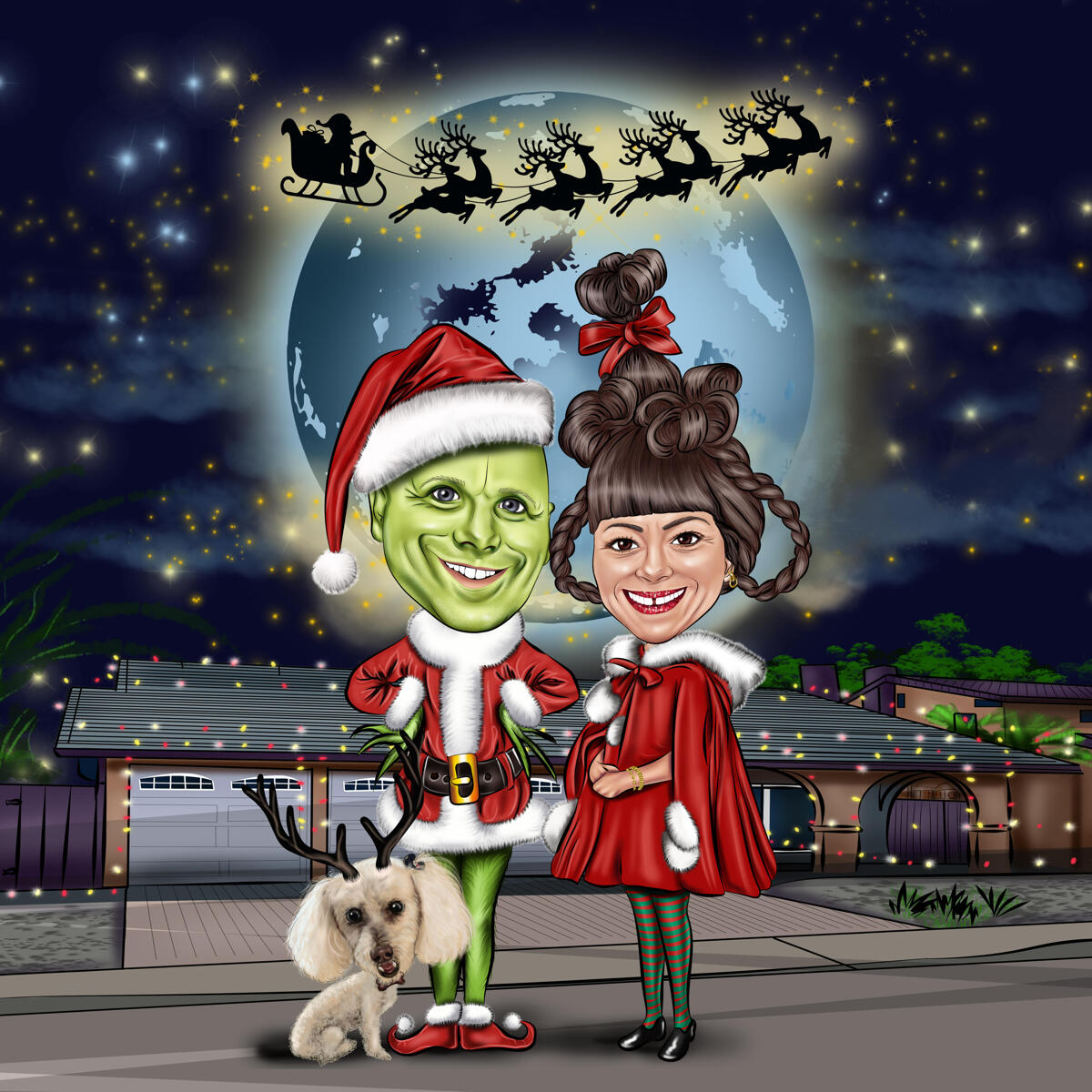 Caricatura navideña de la pareja del Grinch: un divertido regalo de ...