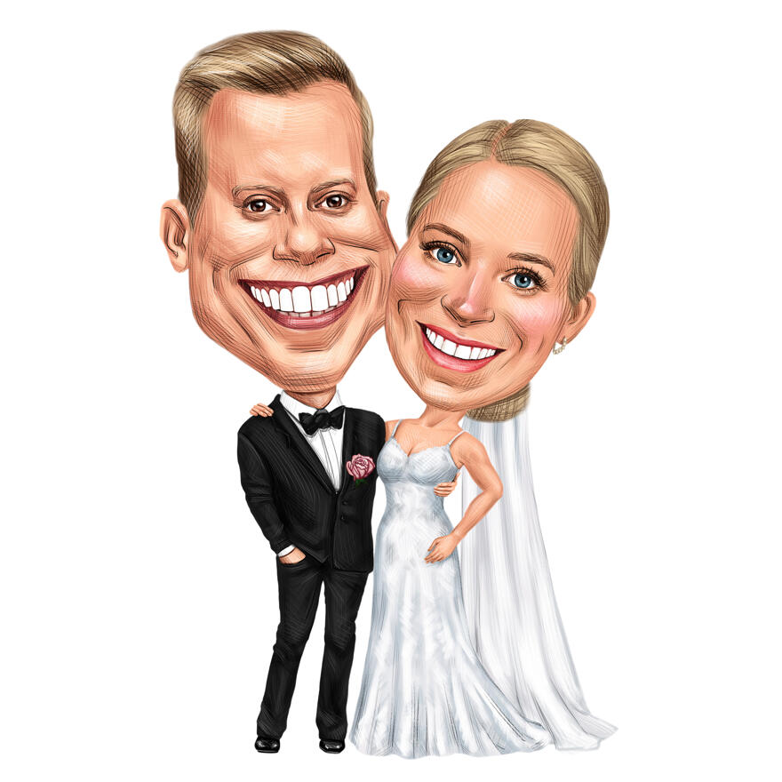 Exaggerated Wedding Caricature Portrait