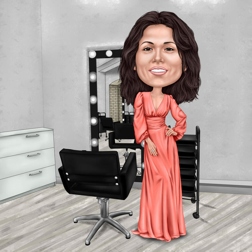 Custom Drawing for Beautician with Salon Background💇🏻💄🪞. See all styles!