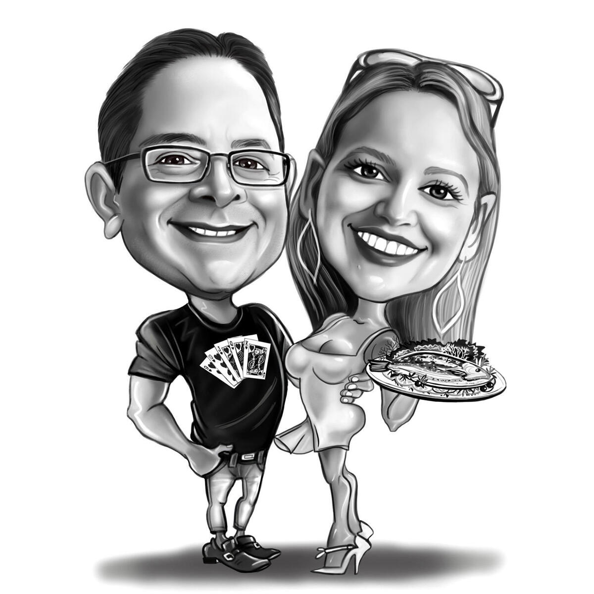 Full Body Couple Drawing in Black and White
