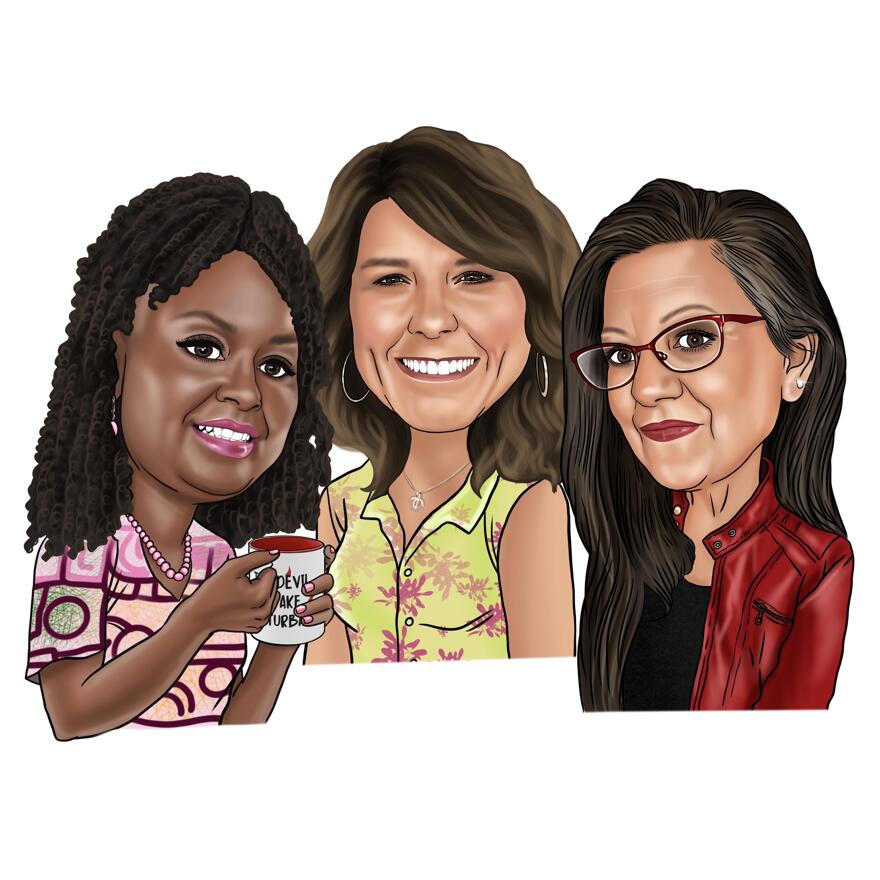 Girl Group Cartoon Drawing from Photos in Color Style