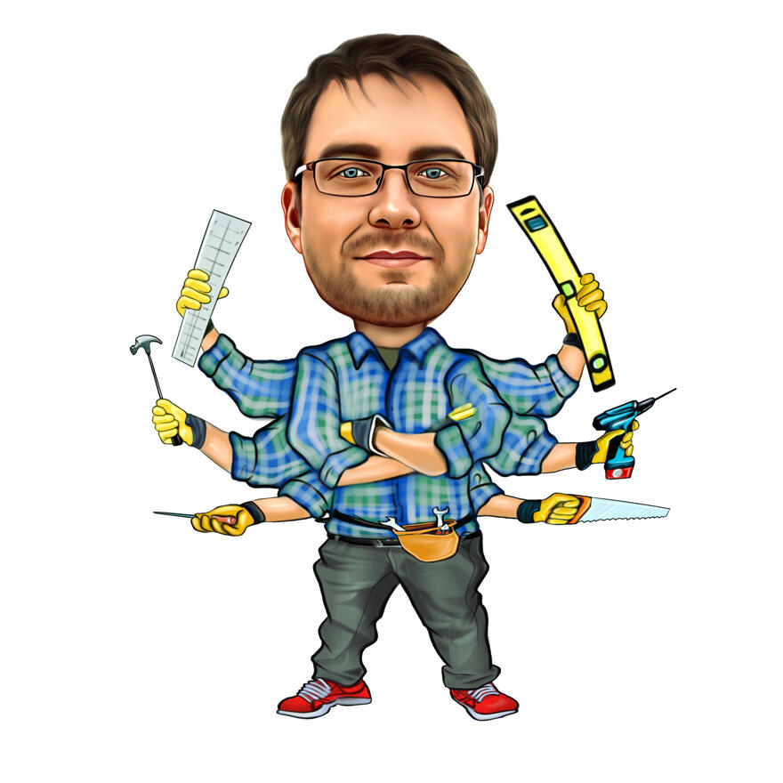Multitasking Master: Person with Many Hands Caricature 🎨🔨🔧