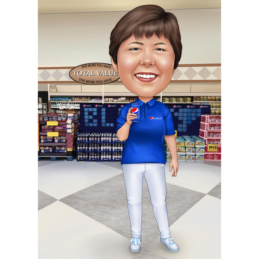 Caricatura De Vendedor Personalizado Con Fondo De Tienda