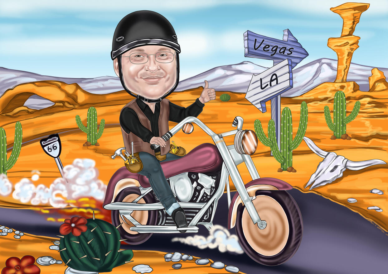 Motorcycle Racing Cartoon with Helmet